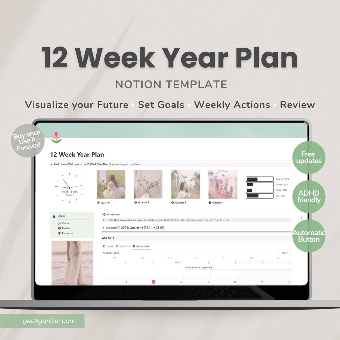 12 Week Year Notion Planner 2024 Goal Tracker Vision Board Notion ...