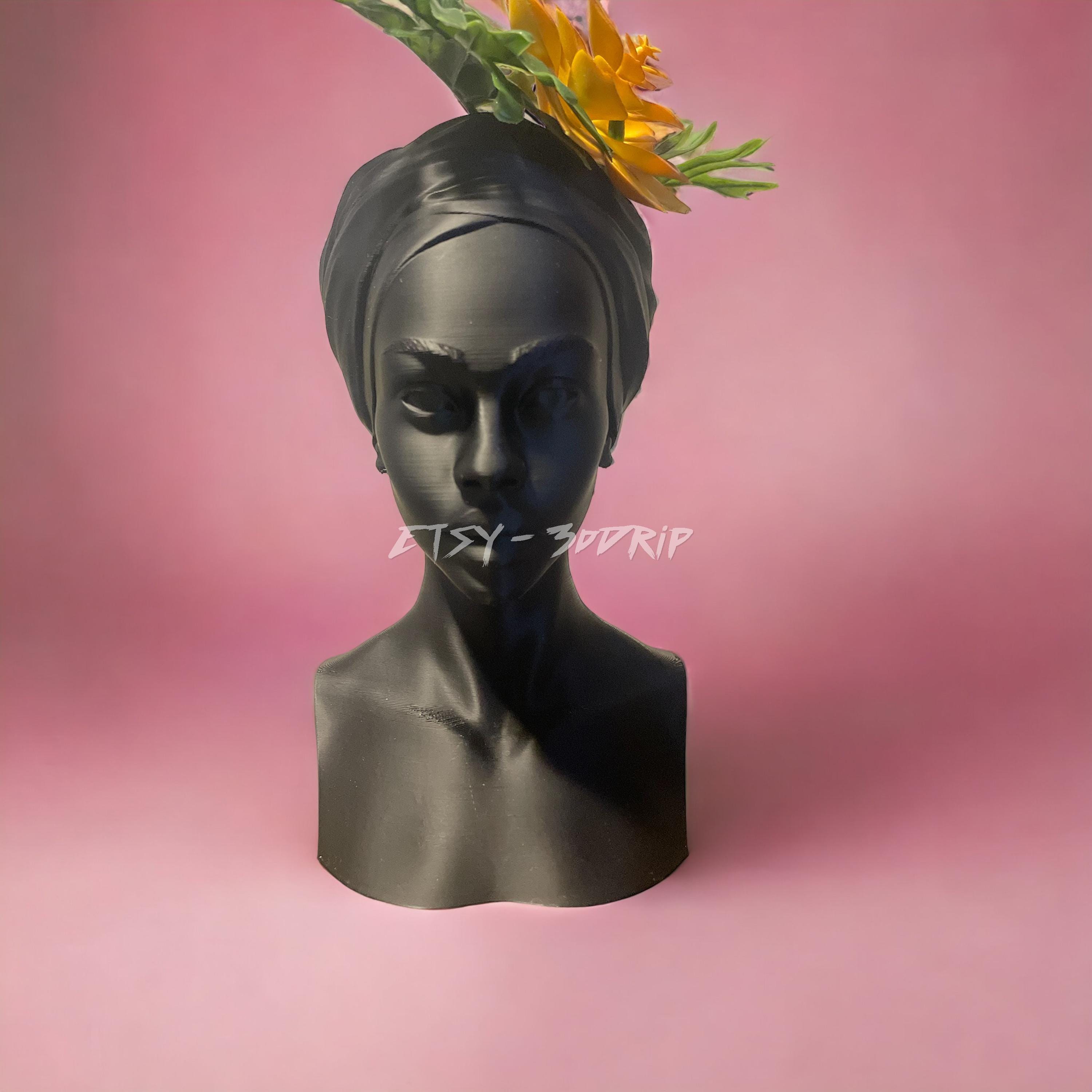 Ebony Woman Plant Vase | African Woman Statue Bust | Tribal Succulent ...