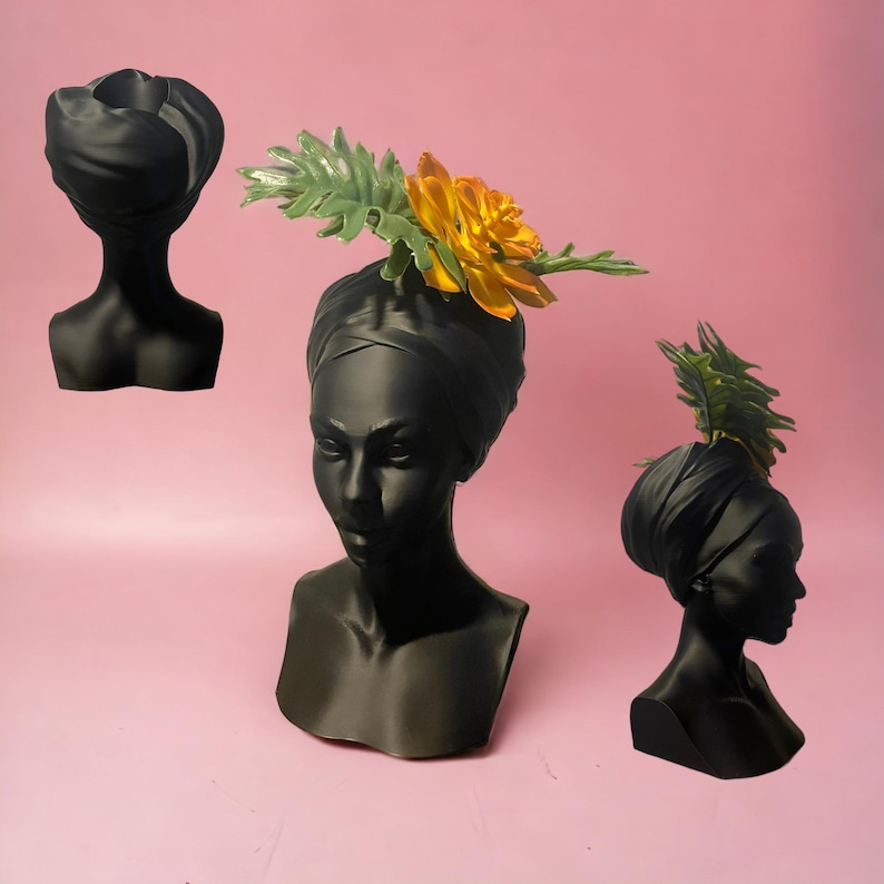 Ebony Woman Plant Vase | African Woman Statue Bust | Tribal Succulent ...