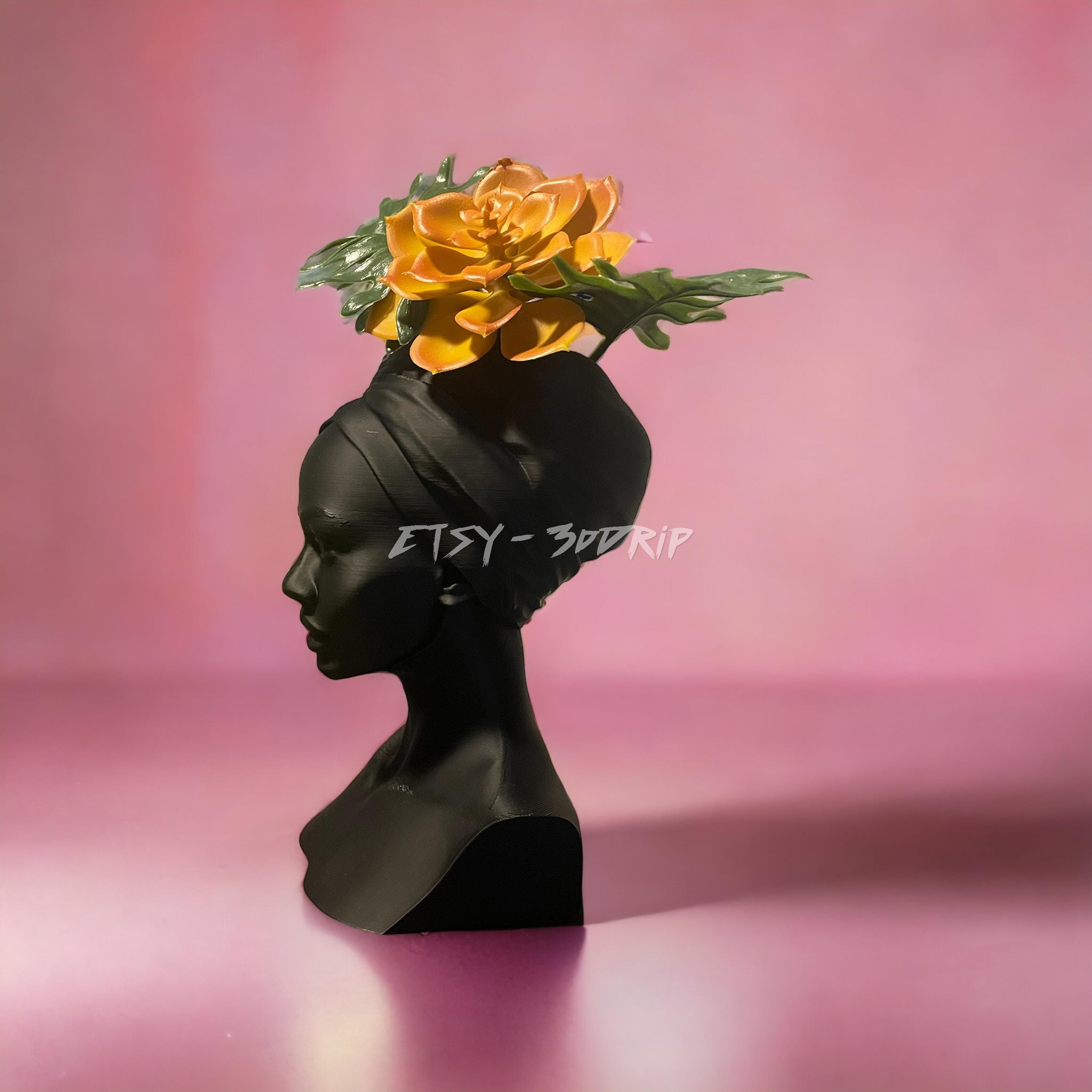 Ebony Woman Plant Vase | African Woman Statue Bust | Tribal Succulent ...