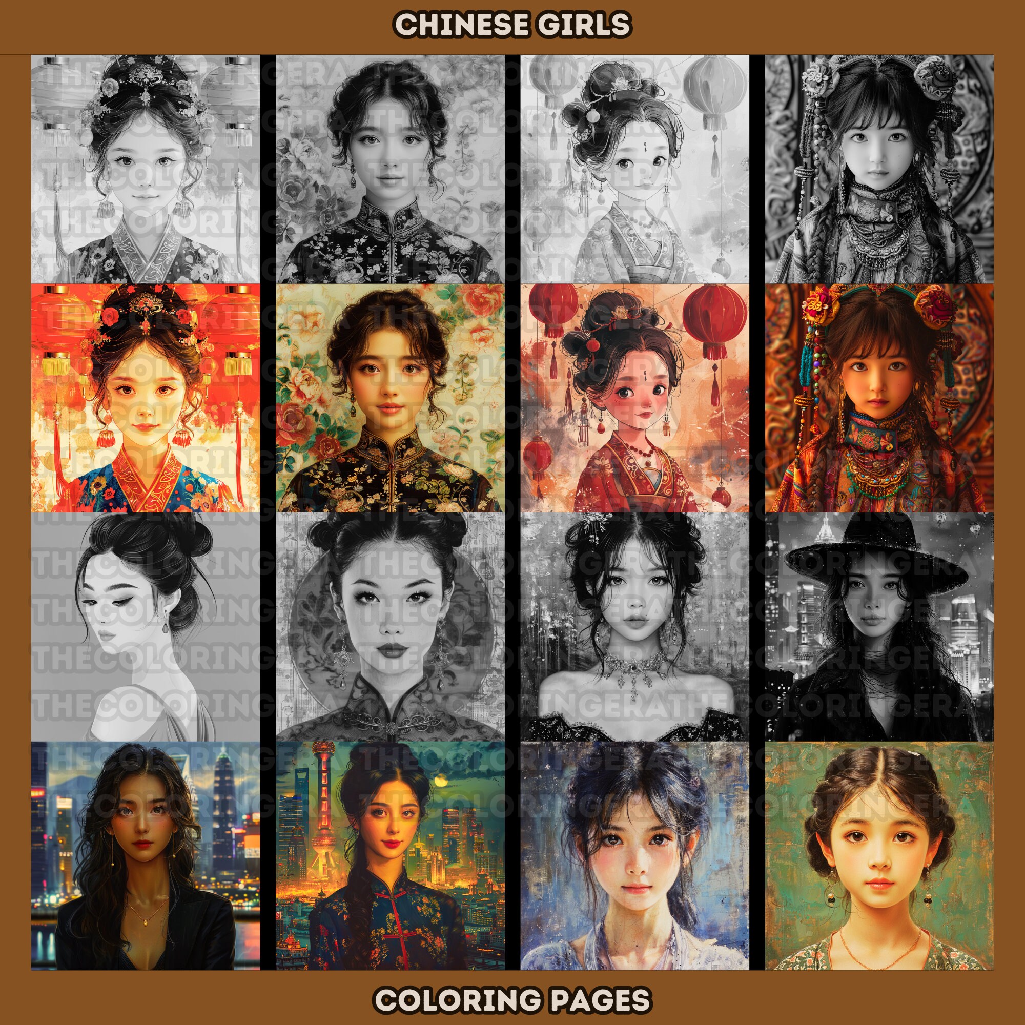 60 Amazing and Beautiful Chinese Girls Coloring Book for Adults and ...