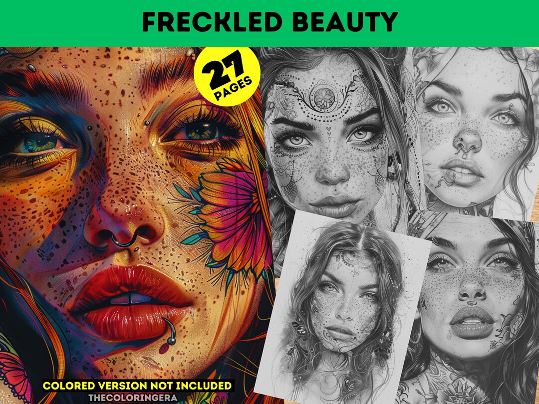 Freckled Beauty Coloring Pages Pdf Files Digital Downloads Stress Releif - Etsy