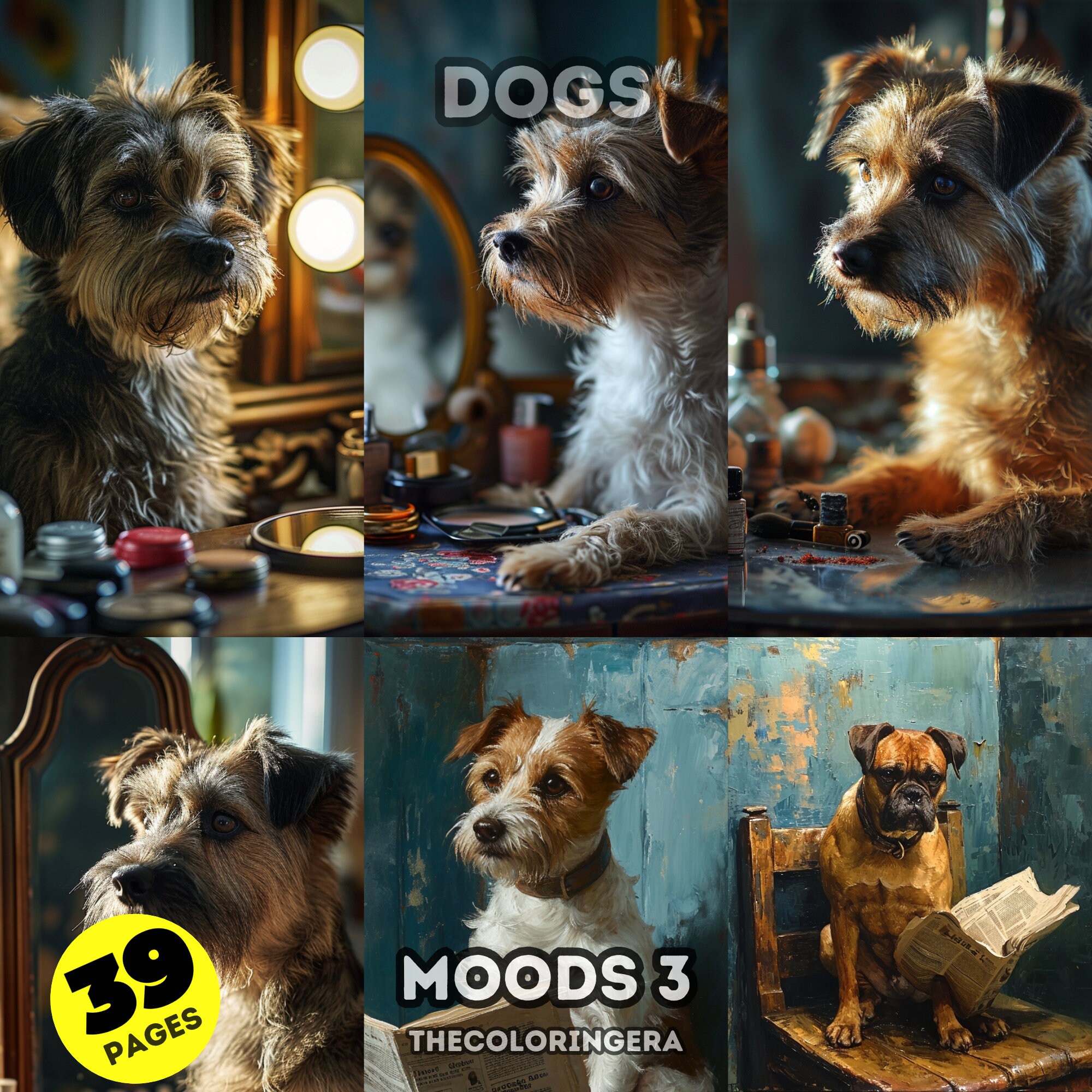Dog Moods Vol 3 37 Coloring Pages Digital Downloads Grayscale Pdf Files ...