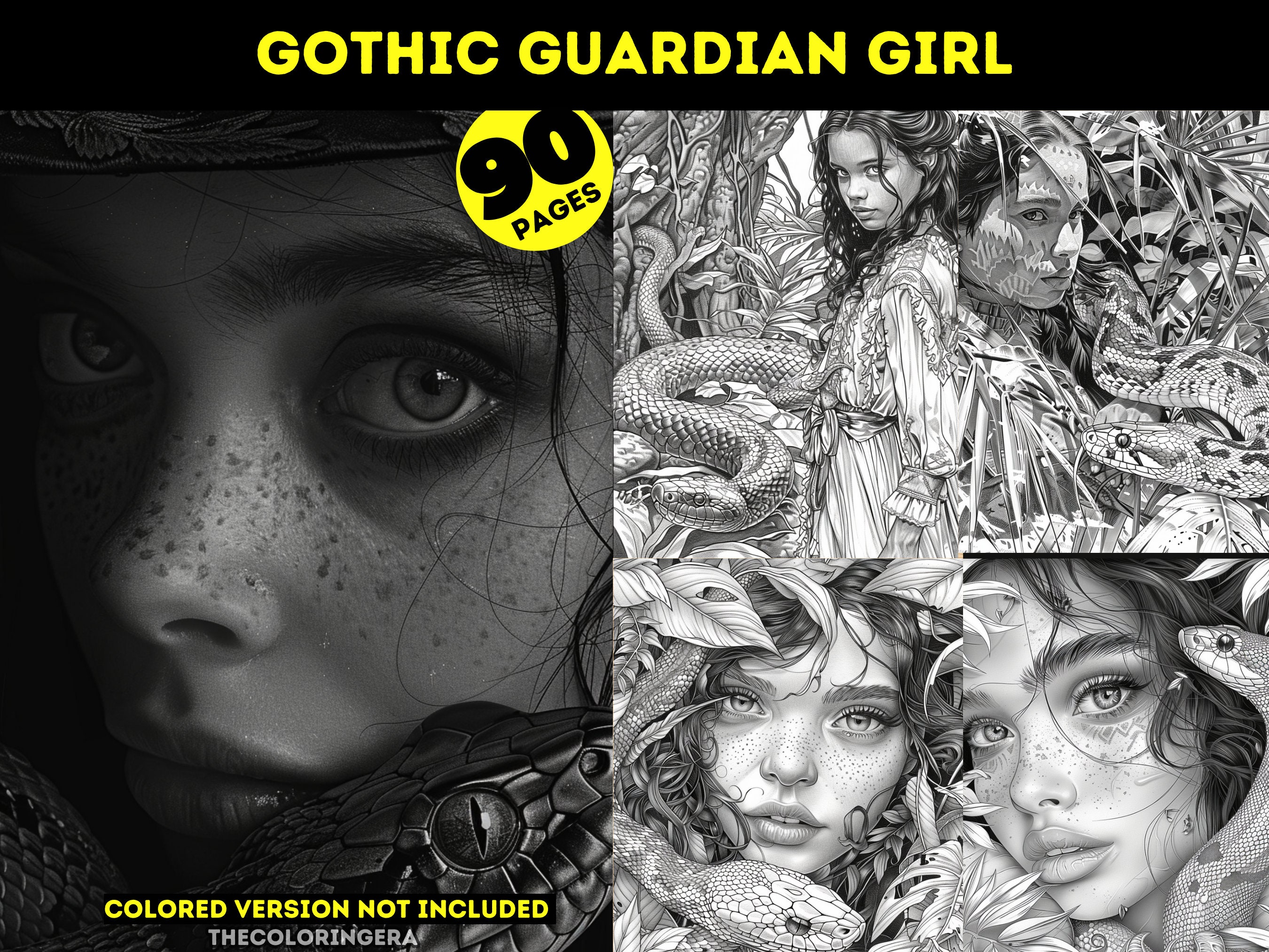 Gothic Guardian Grayscale Coloring Pages Printable Adult Kids Download ...