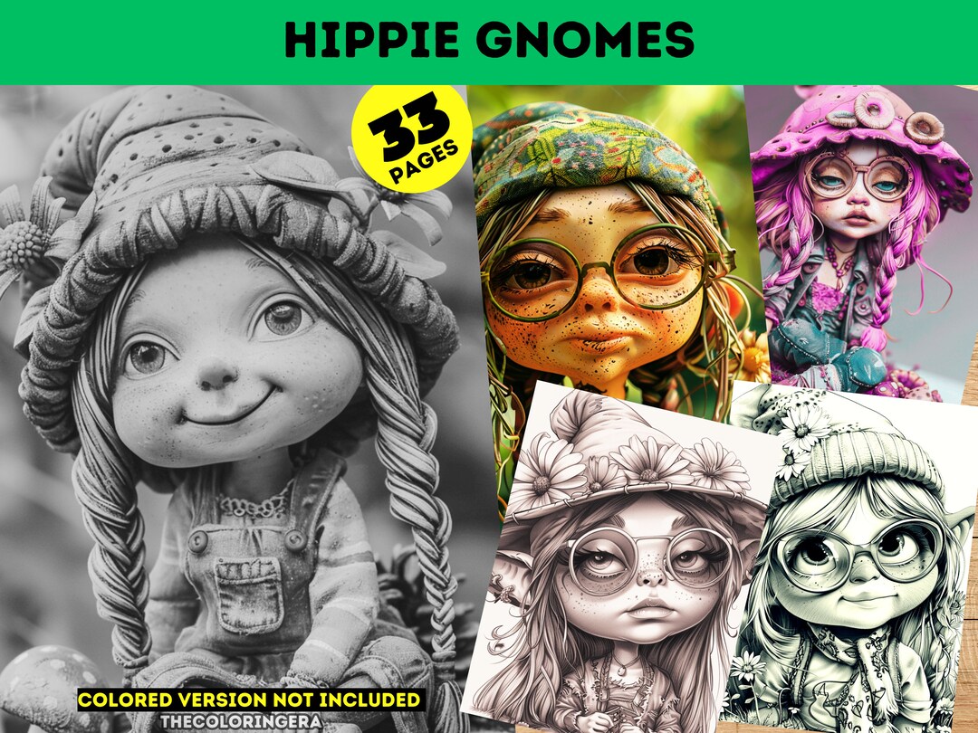 Hippie Gnome Coloring Pages Cute Gnome PDF Files Digital Downloads ...