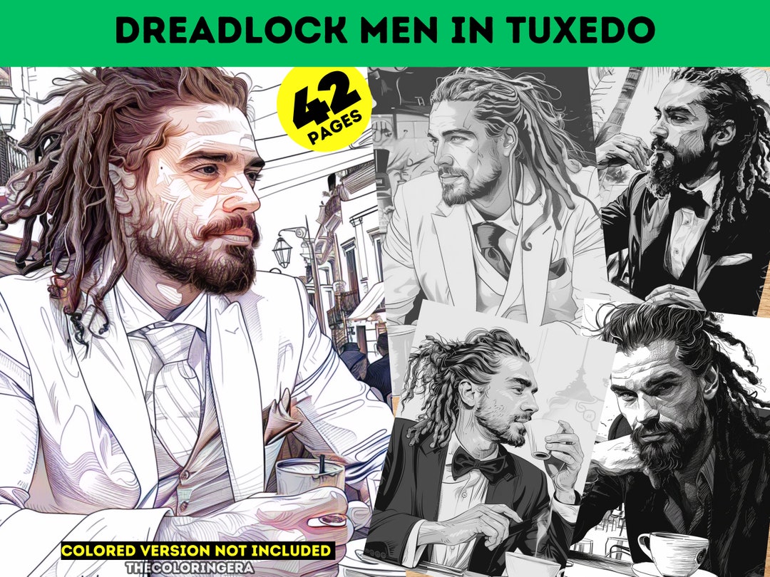 Tuxedo Men With Dreadlock Coloring Pages Grayscale Coloring Men Fashion ...