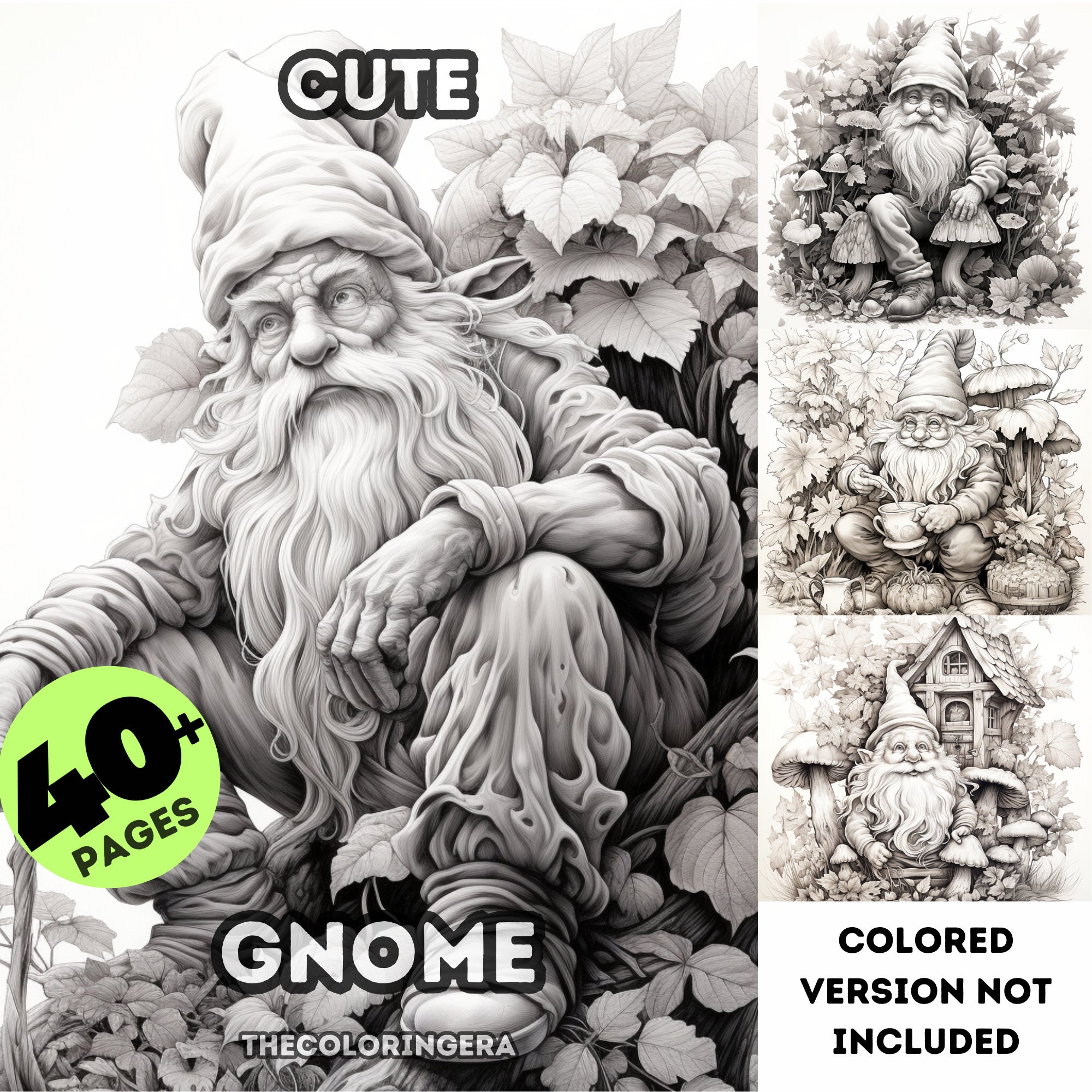 Cute Gnomes Life Grayscale Coloring Book Adult Whimsical World of ...