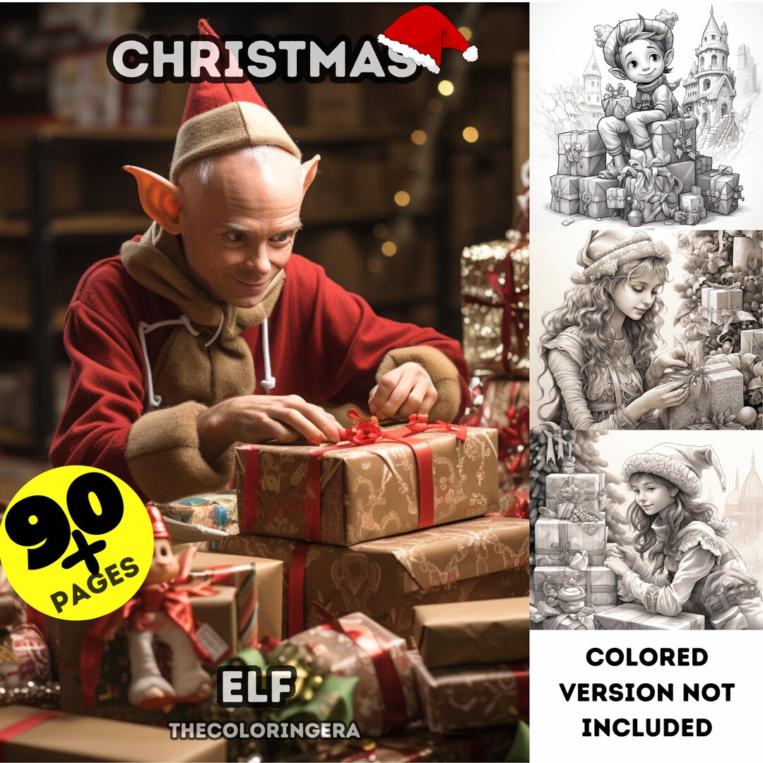 Christmas Elves Coloring Pages Adults & Kids Christmas Coloring Book Instant Download Grayscale ...