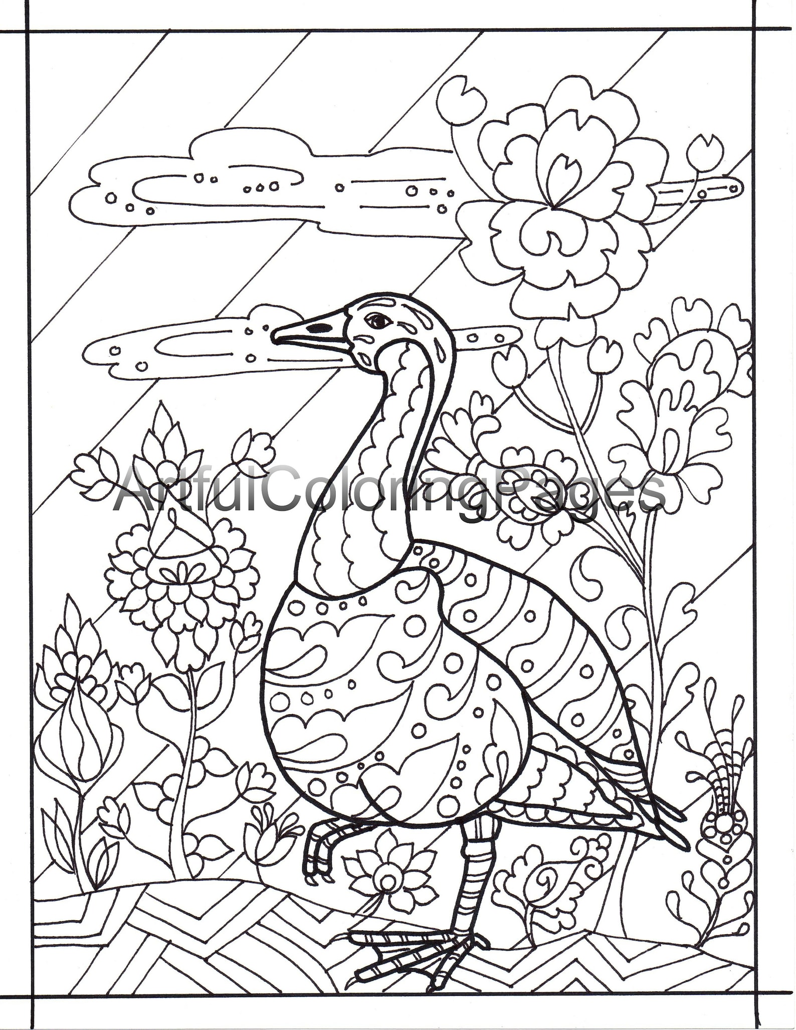 Adult Coloring Pages Easy Coloring Pages Bird Coloring - Etsy