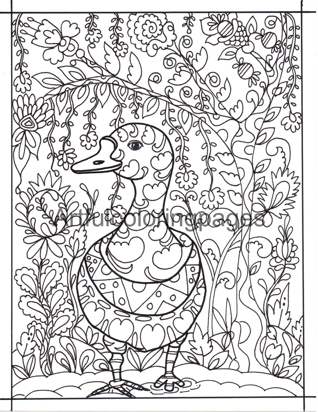 Duck Waiting Adult Coloring Page Coloring Page Printable Coloring Pages ...