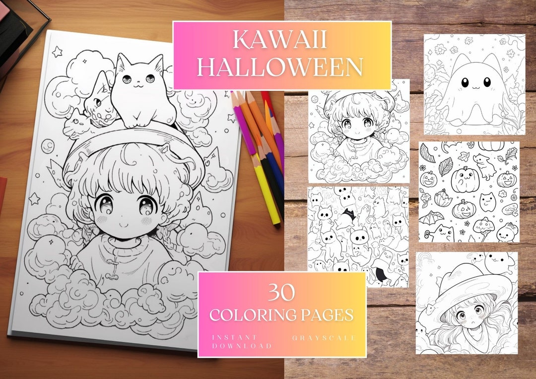 Kawaii Halloween Coloring Book, Toddler Busy Book - Etsy