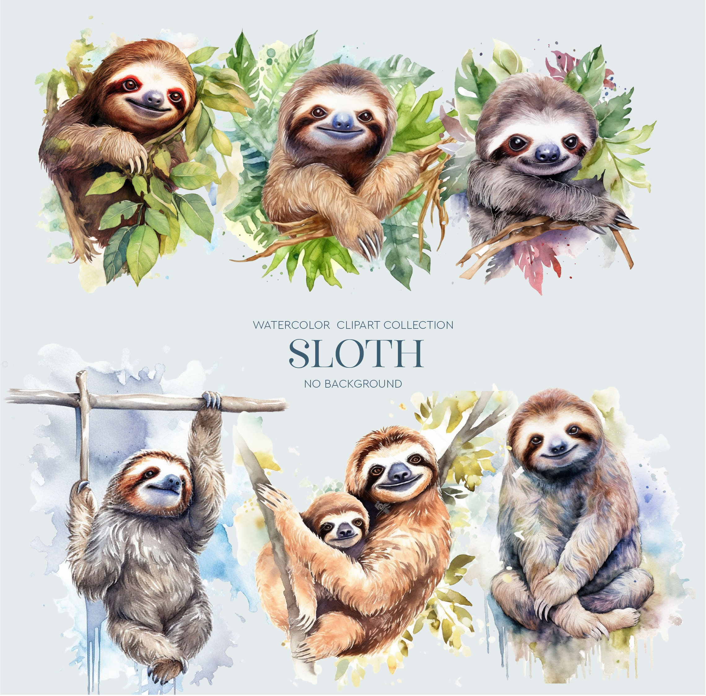 Watercolor Sloth Png, Cute Sloth Png Illustration, Animals Watercolor ...
