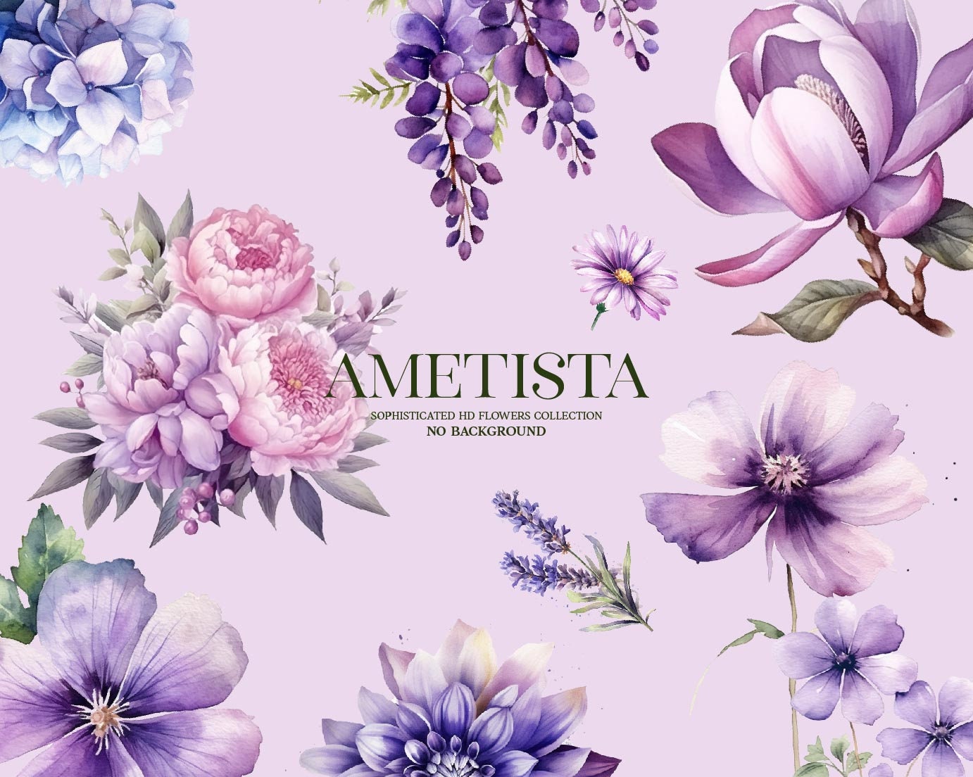 Watercolor Plum & Lilac Flower Clipart, Purple Wedding Flowers ...