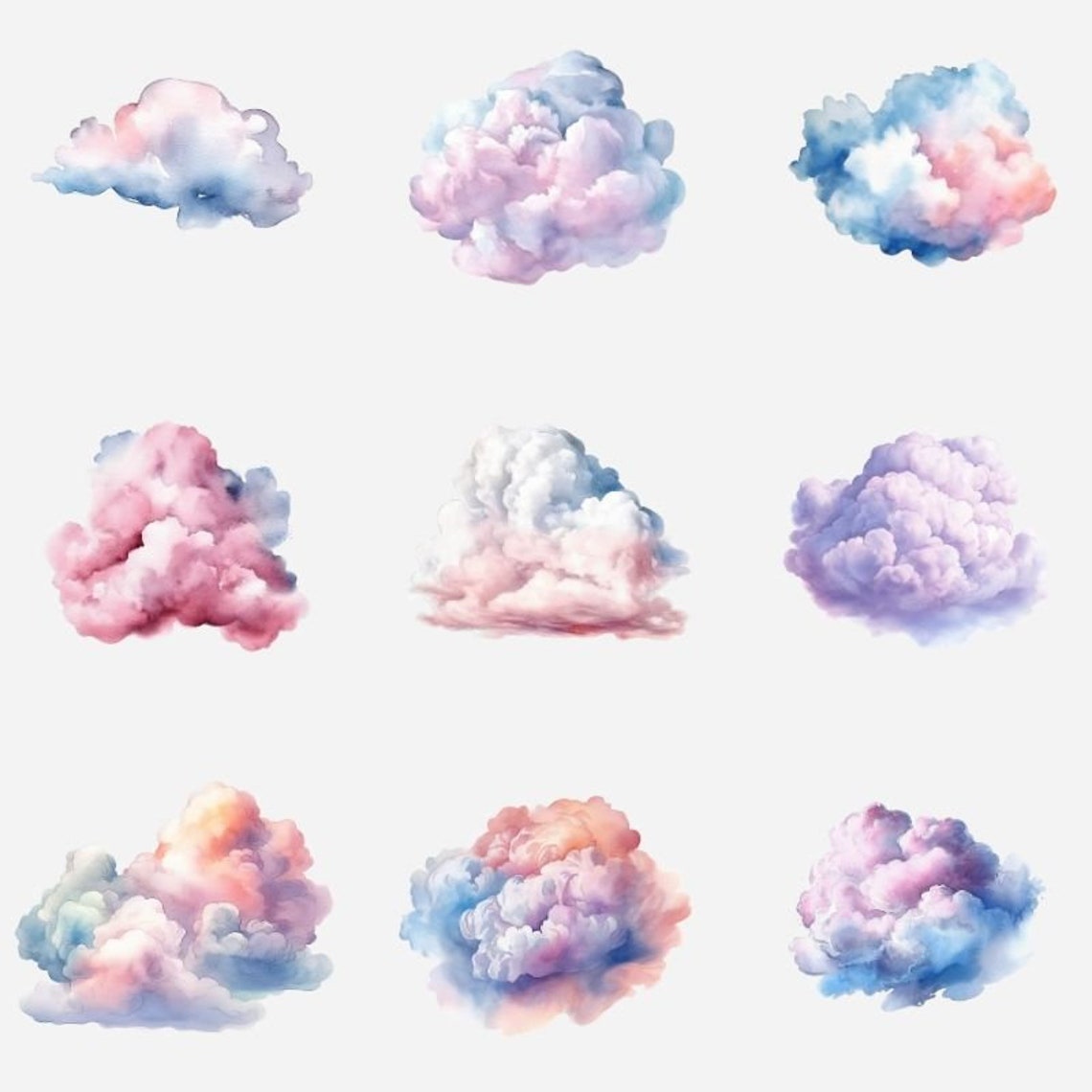 Cloud Clipart Collection, Watercolor Clipart, Sky Elements, Watercolor ...