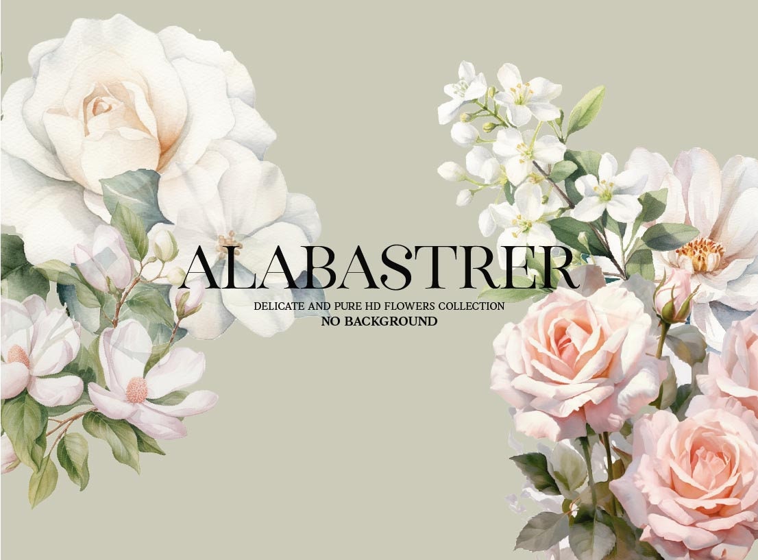 White and Light Pink Floral Clipart - Flowers Watercolor Clipart ...