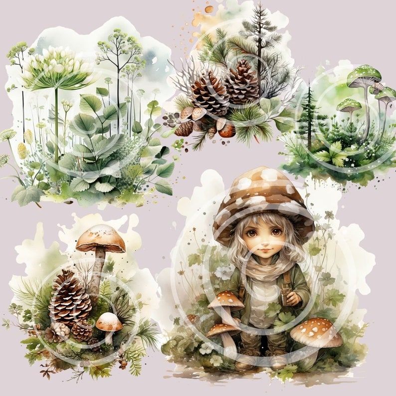 25 Watercolor Fall Forest Clipart Autumn Clipart Mushroom - Etsy