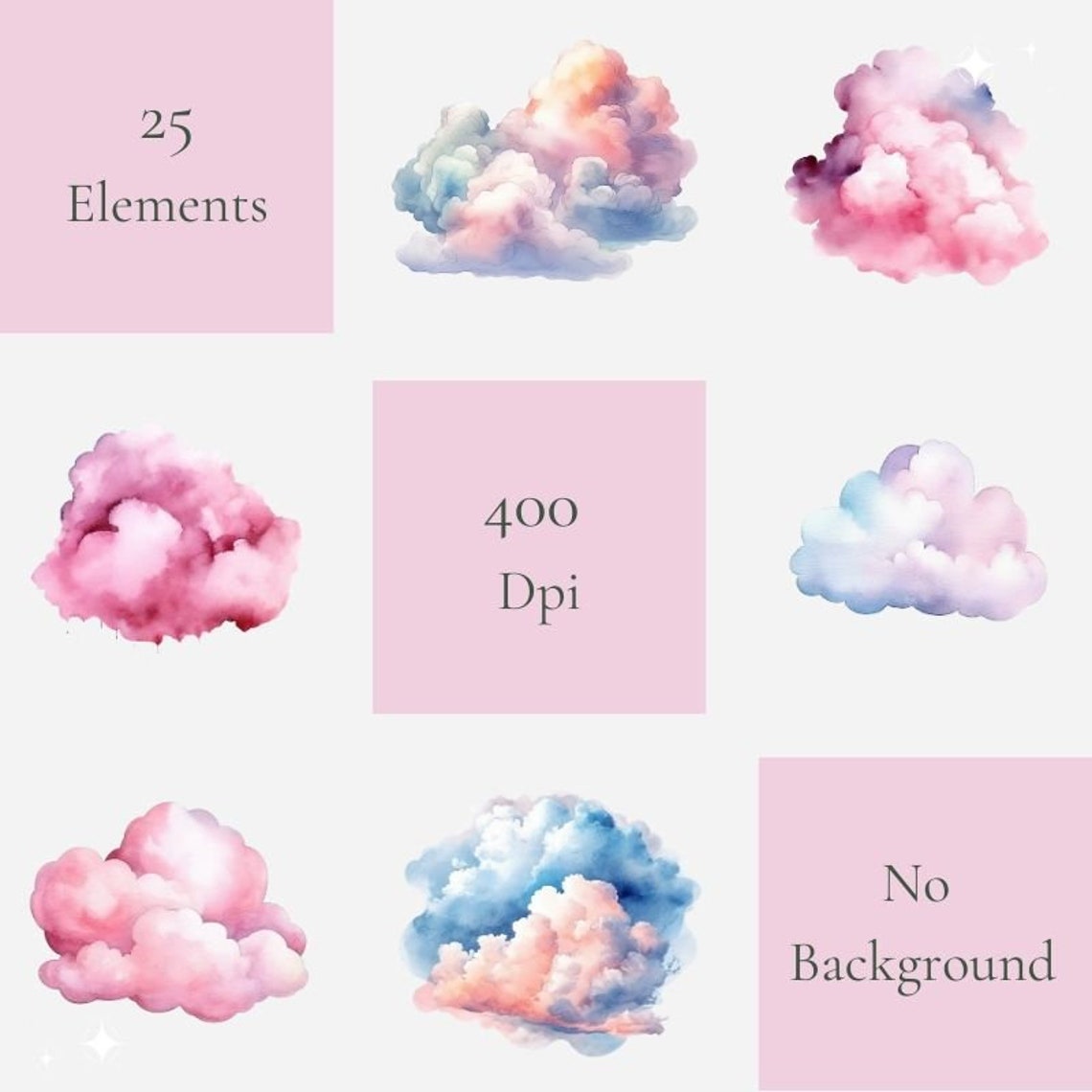 Cloud Clipart Collection, Watercolor Clipart, Sky Watercolor Clipart ...
