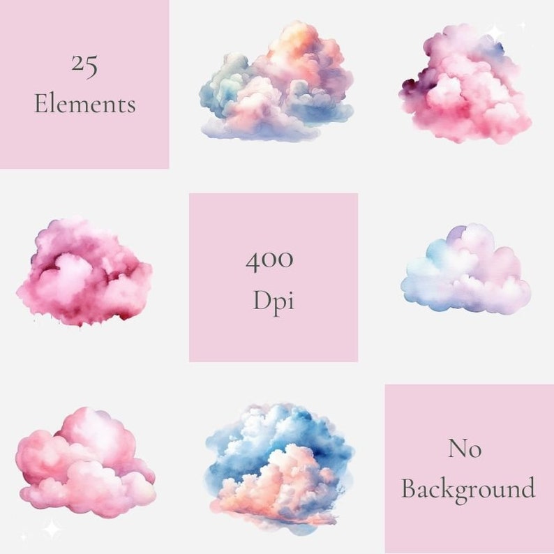 Cloud Clipart Collection, Watercolor Clipart, Sky Watercolor Clipart ...