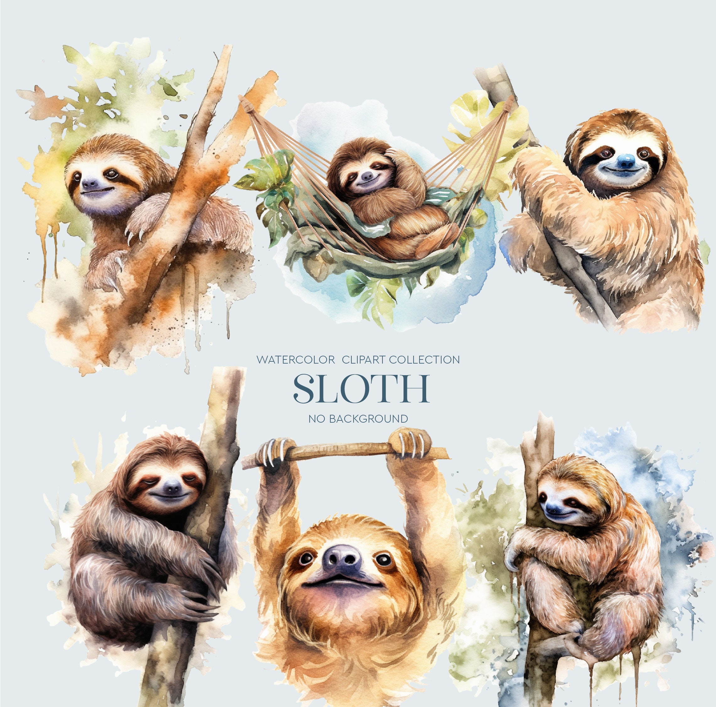 Watercolor Sloth Png, Cute Sloth Png Illustration, Animals Watercolor ...