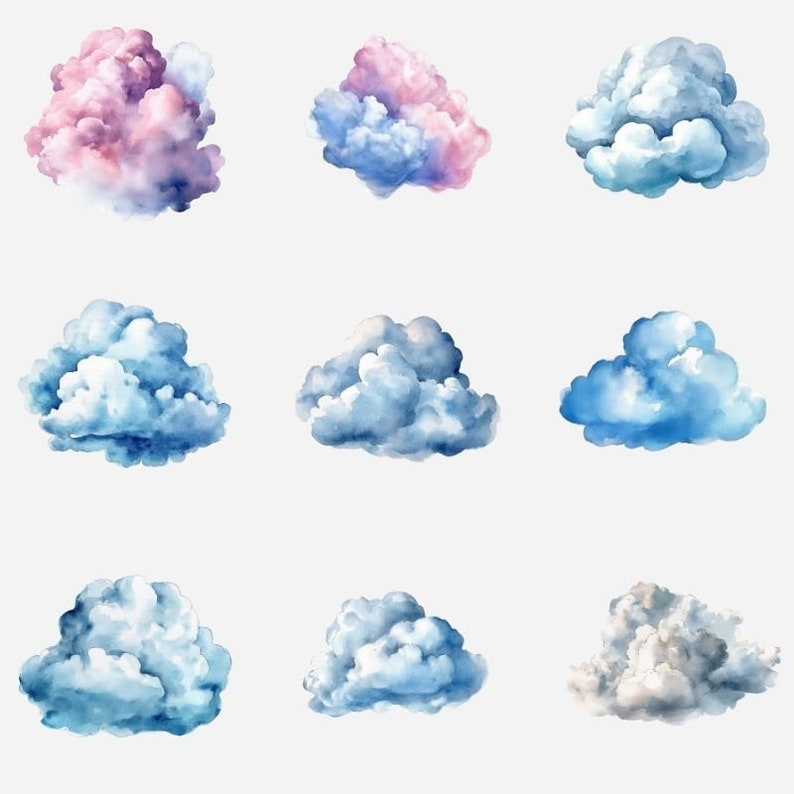 Cloud Clipart Collection, Watercolor Clipart, Sky Watercolor Clipart ...