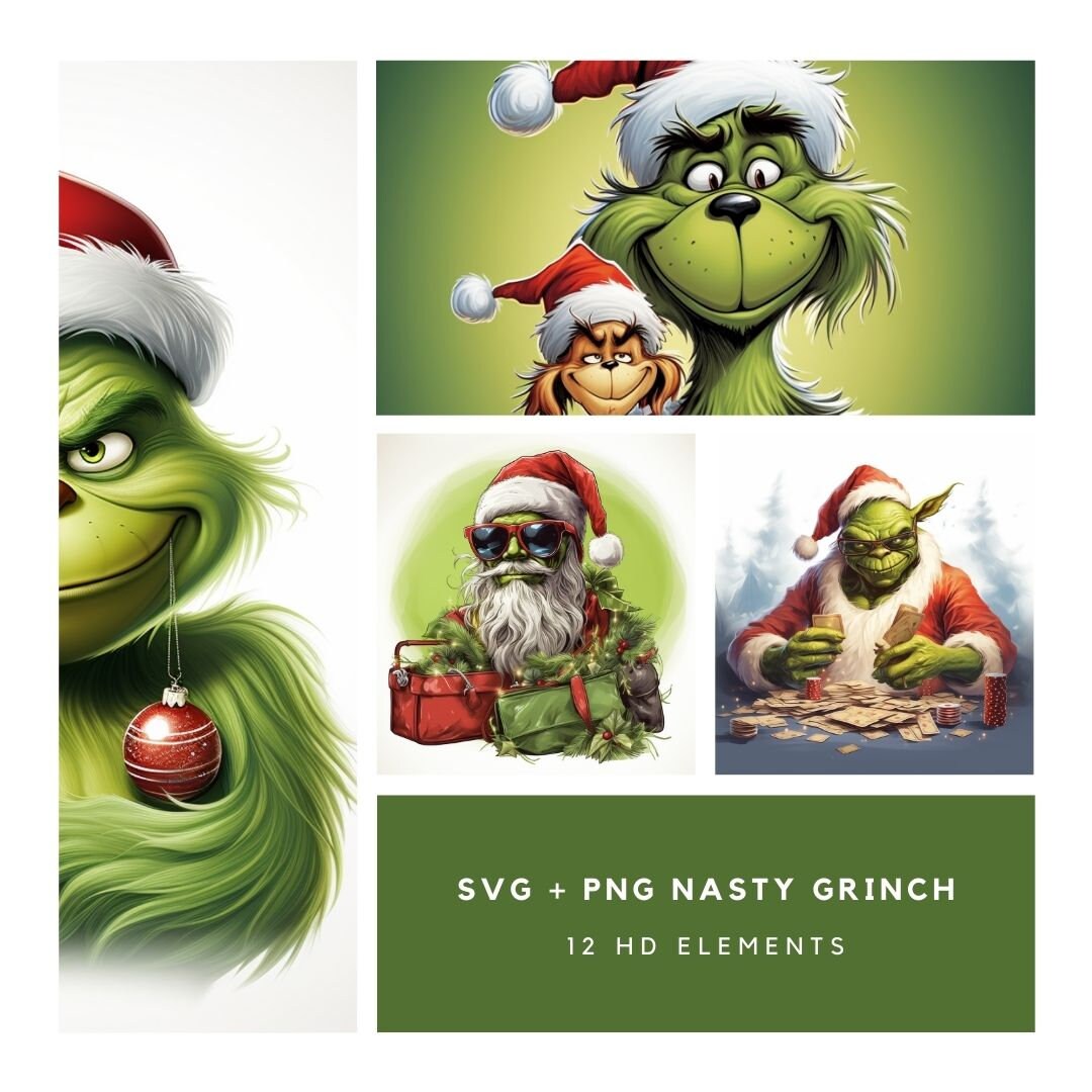 12 SVG & PNG of Nasty Grinch Clipart Craft Bold T-shirts - Etsy