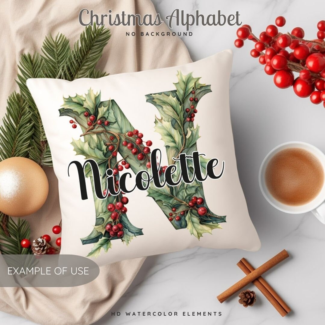 Mistletoe Christmas Alphabet Clipart 26 PNG Letters. Add Your Own Name ...