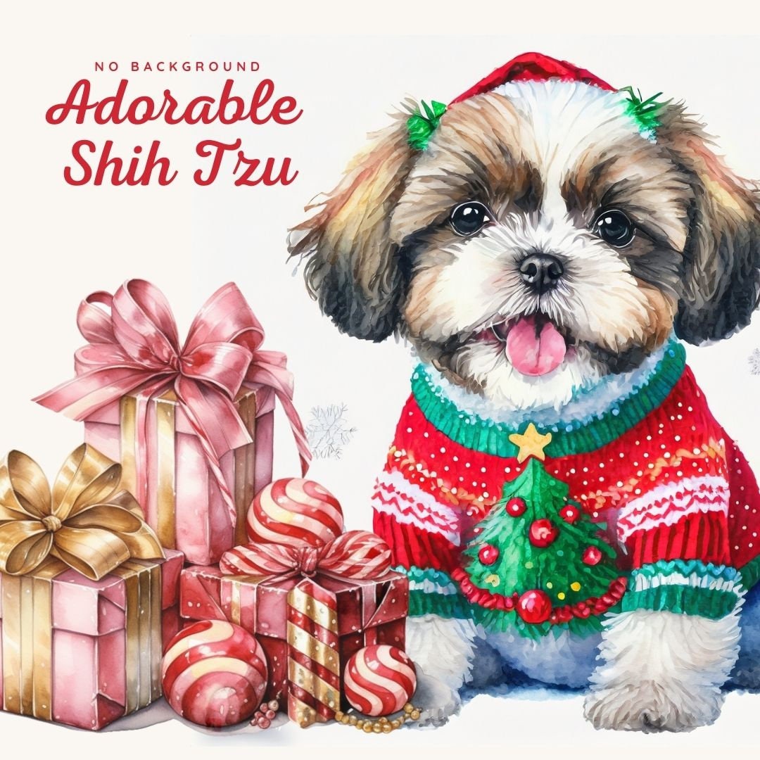 20 Adorable Shih Tzu Christmas Clipart: Adorable Puppies and Lovable ...