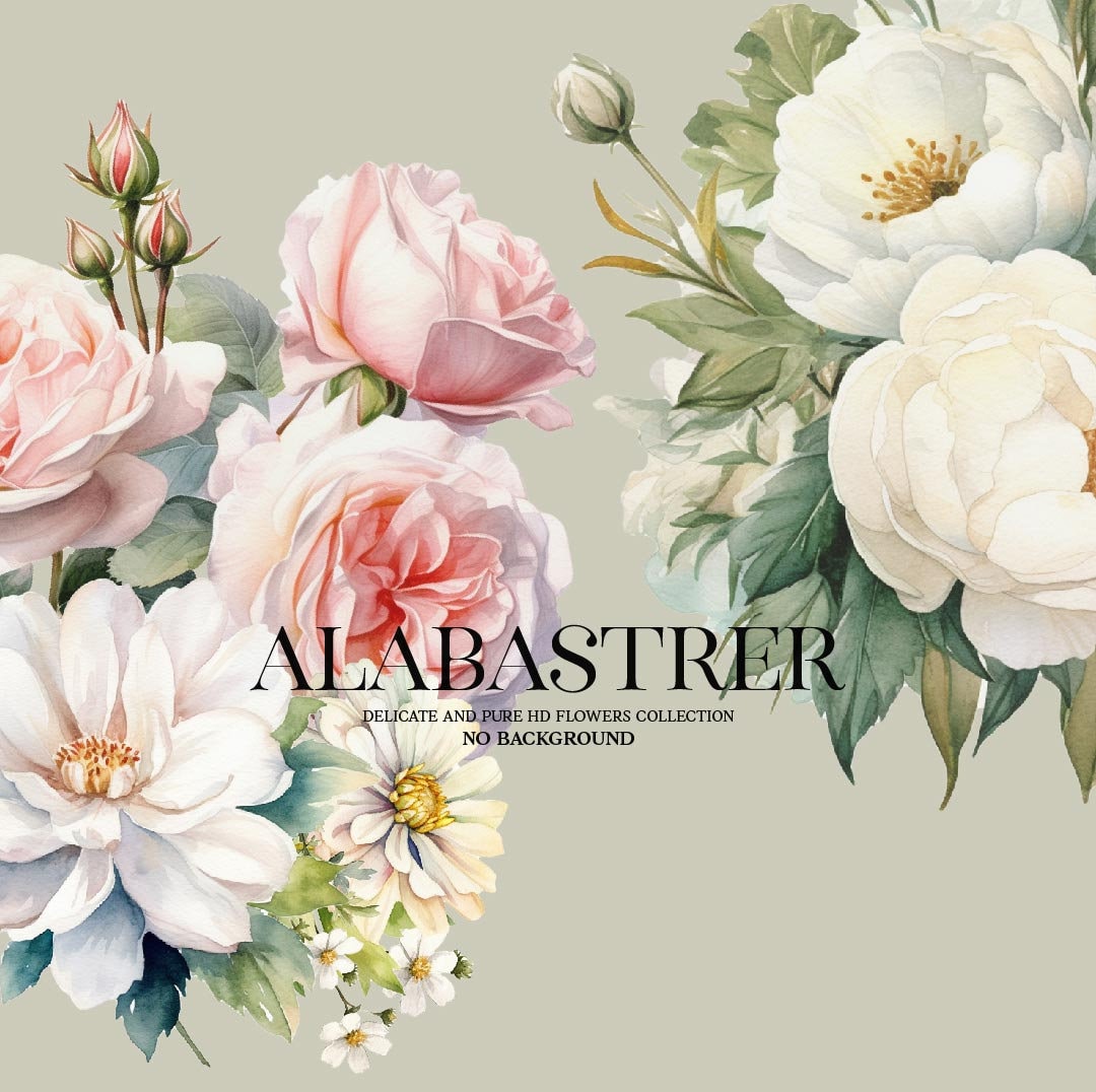 White and Light Pink Floral Clipart - Flowers Watercolor Clipart ...