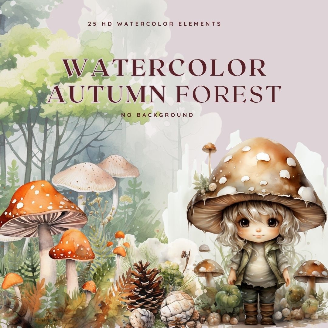 25 Watercolor Autumn Clipart Mushroom Clipart Mushroom Gnome - Etsy