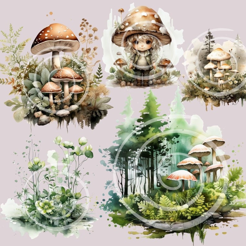 25 Watercolor Fall Forest Clipart Autumn Clipart Mushroom - Etsy
