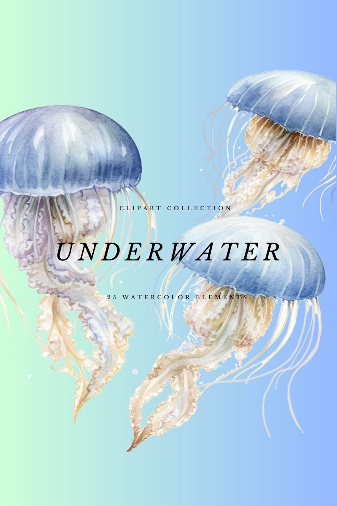 Jellyfish Clipart, Watercolor Jellyfish Clipart, Printable Clipart ...