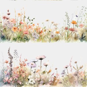 Watercolor Meadow Borders, Flower Borders Png, Wild Flowers, Watercolor ...