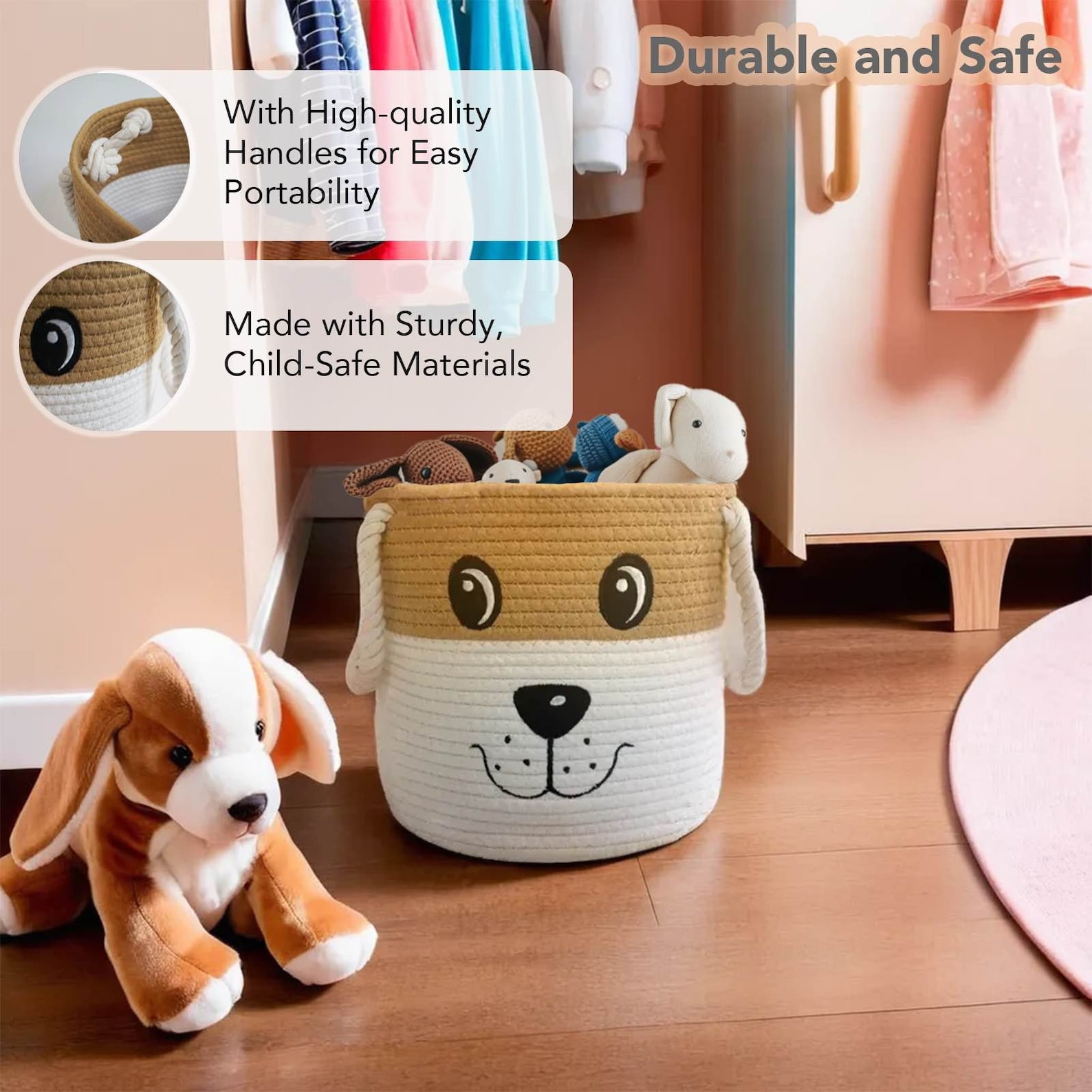 Dog Woven Basket With Handles, Toy Storage Basket, Baby Gift Basket ...