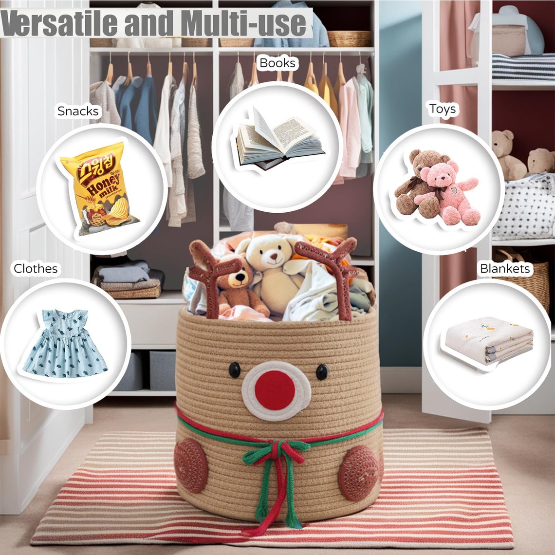 Deer Woven Basket, Cute Animal Basket, Baby Nursery Decor, Christmas ...