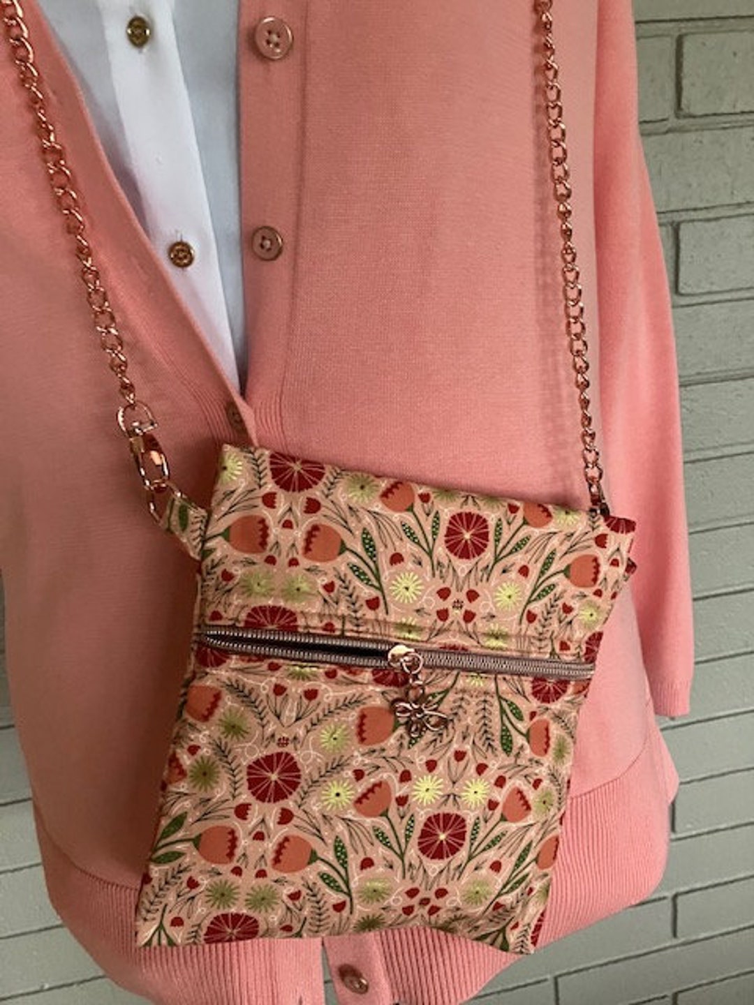 Cross Body Bag Purse Rose Gold Detachable Strap Zippered Purse Fabric ...