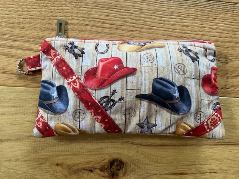 Cowboy Hats Western Zippered Pouch Fully Lined Sheriff Badge Cosmetics ...