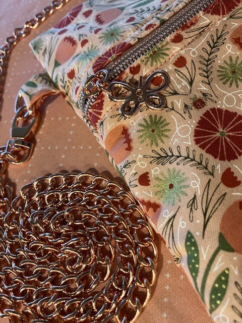 Cross Body Bag Purse Rose Gold Detachable Strap Zippered Purse Fabric ...