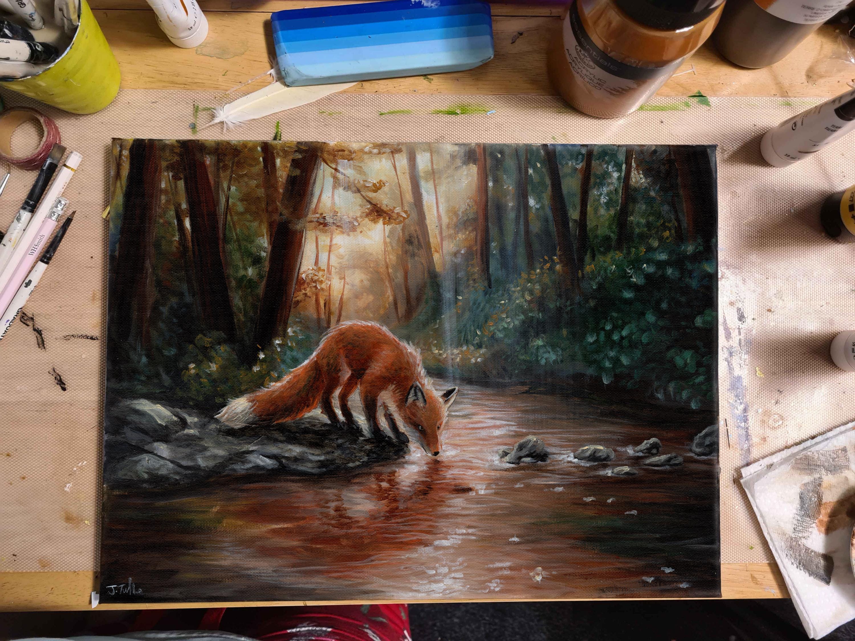 Acrylic Original Fantasy Art: Fox by Water 30x40cm - Etsy