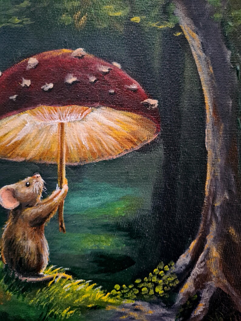 Acrylic Fantasy Art: Mouse Harvesting an Enchanted Mushroom 20x20cm - Etsy