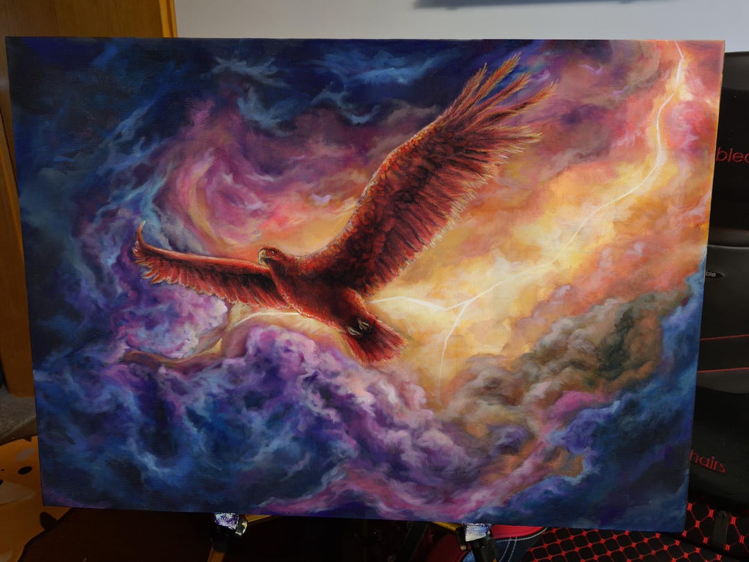 Original Acrylic Fantasy Art: Storm Phoenix 70x50cm Canvas - Etsy