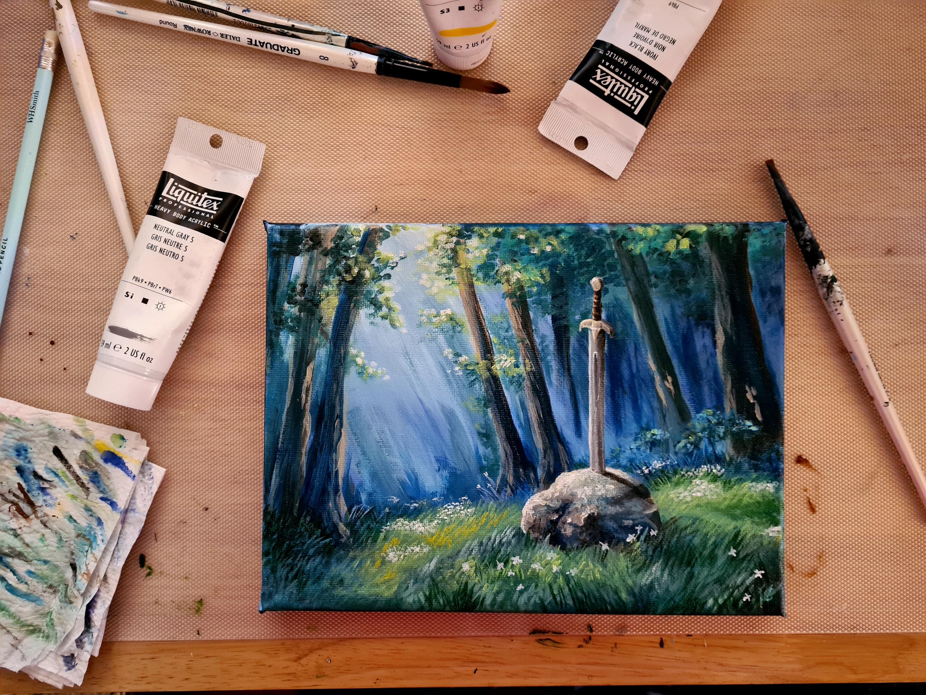 Acrylic Original Fantasy Art: Sword in the Stone 24x18cm - Etsy