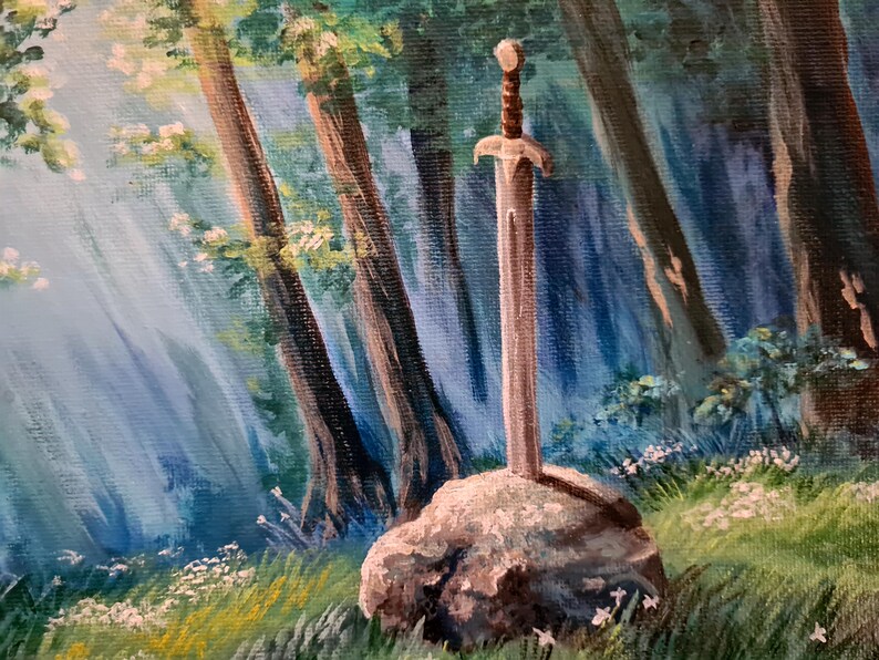 Acrylic Original Fantasy Art: Sword in the Stone 24x18cm - Etsy