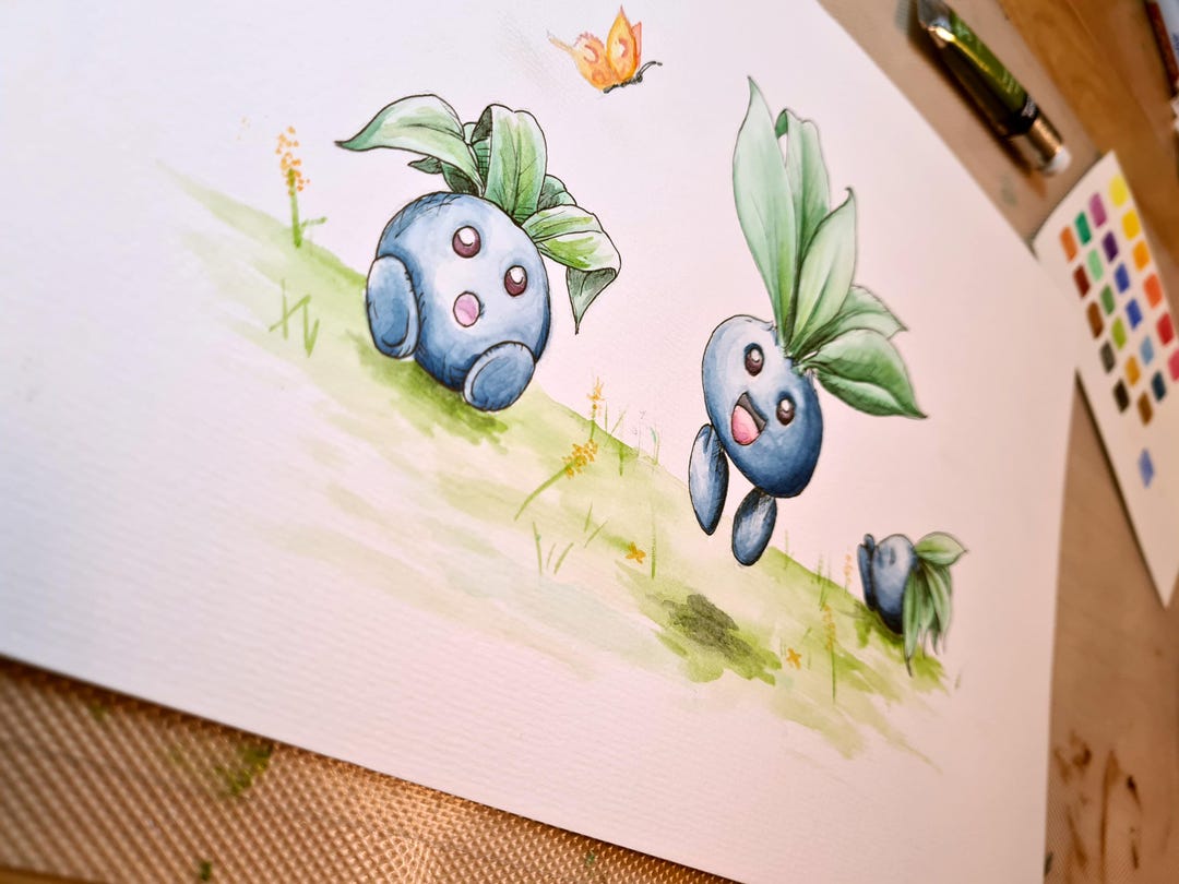 Original Pokemon Watercolour Painting Oddish by Fantasy Artist A4 Size ...