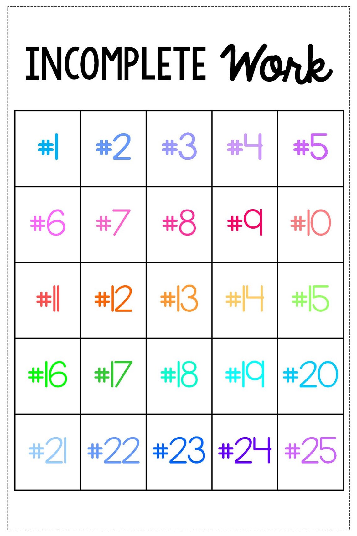 Incomplete Work Anchor Chart - Hard Item - Etsy