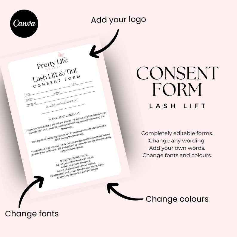 Lash Lift & Tint Consent Form - Beauty Salons - Template - Etsy