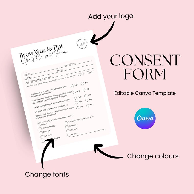 Brow Wax & Tint Consent Form - Beauty Salons - Template - Etsy