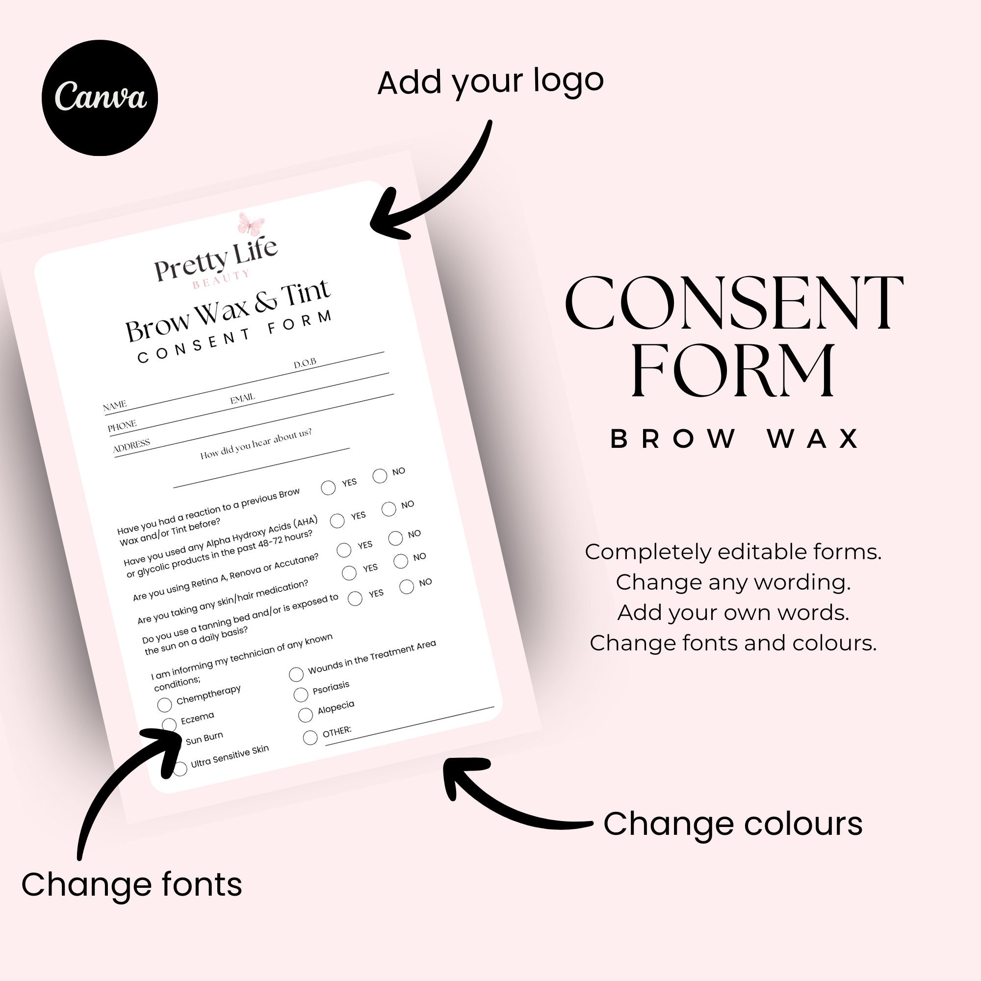 Brow Wax & Tint Consent Form Beauty Salons Template - Etsy