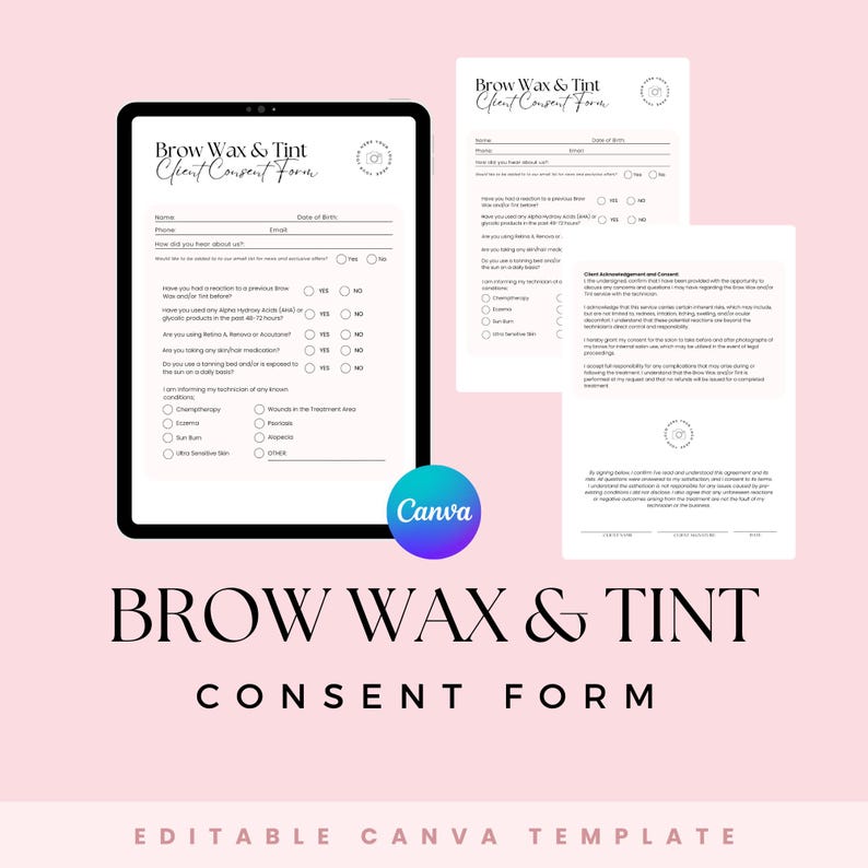 Brow Wax & Tint Consent Form - Beauty Salons - Template - Etsy