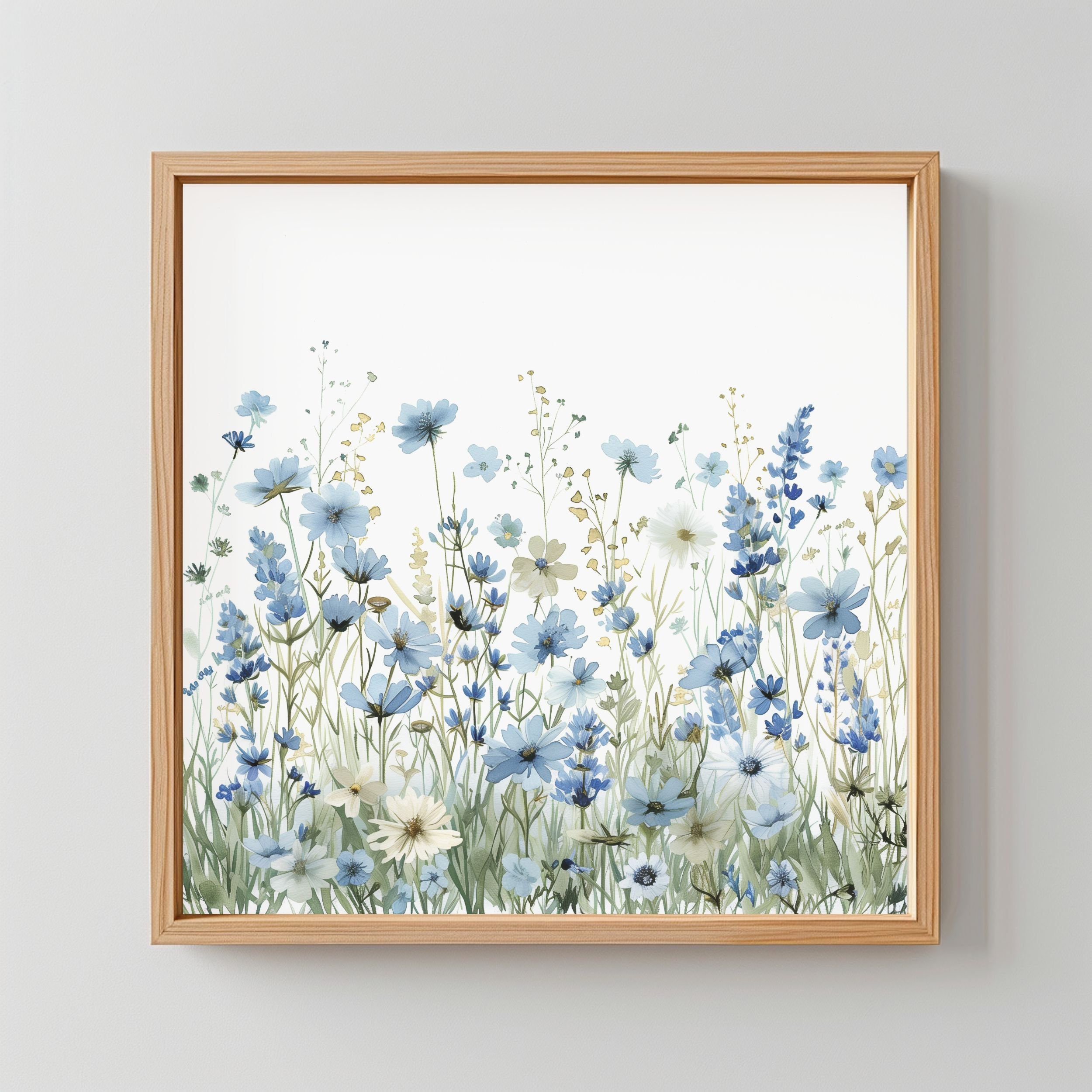 Blue Botanical Print, Watercolor Blue Flowers, Blue Floral Print ...