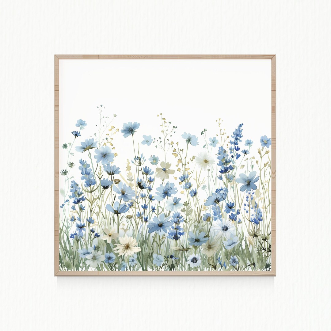 Blue Botanical Print, Watercolor Blue Flowers, Blue Floral Print ...